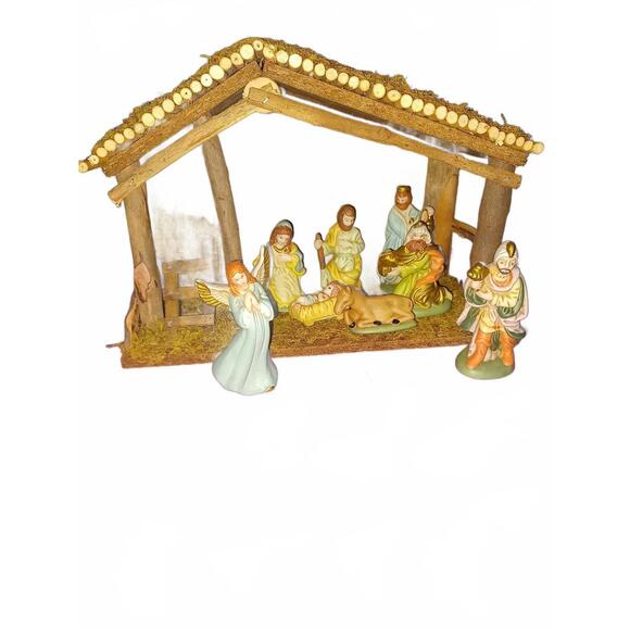 Other | Traditional Nativity Set With Wooden Stable | Poshmark